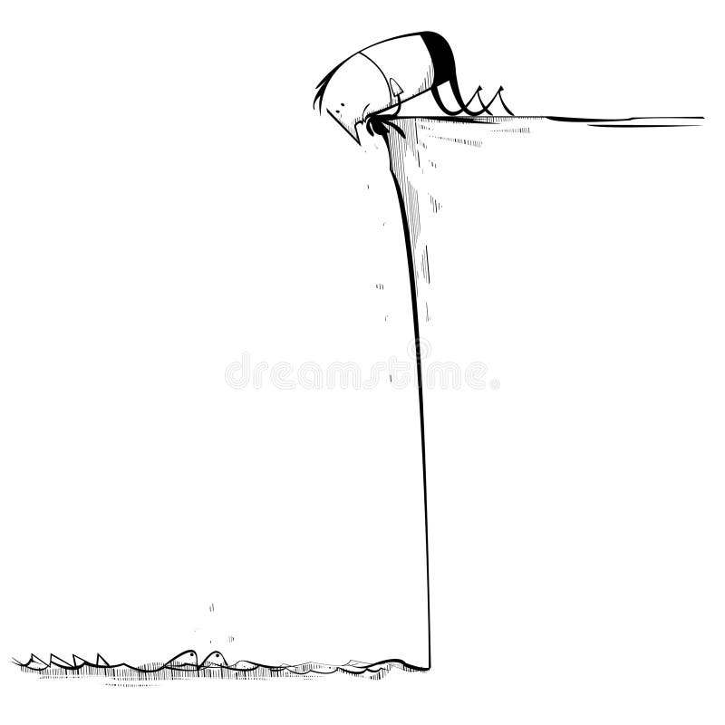 A Man Looks Over a Cliff at Something in the Water Stock Vector ...