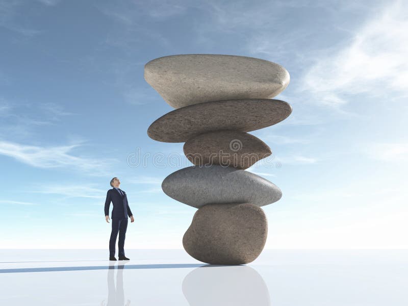 Man Looks at Some Rocks Arranged in Balance Stock Illustration ...