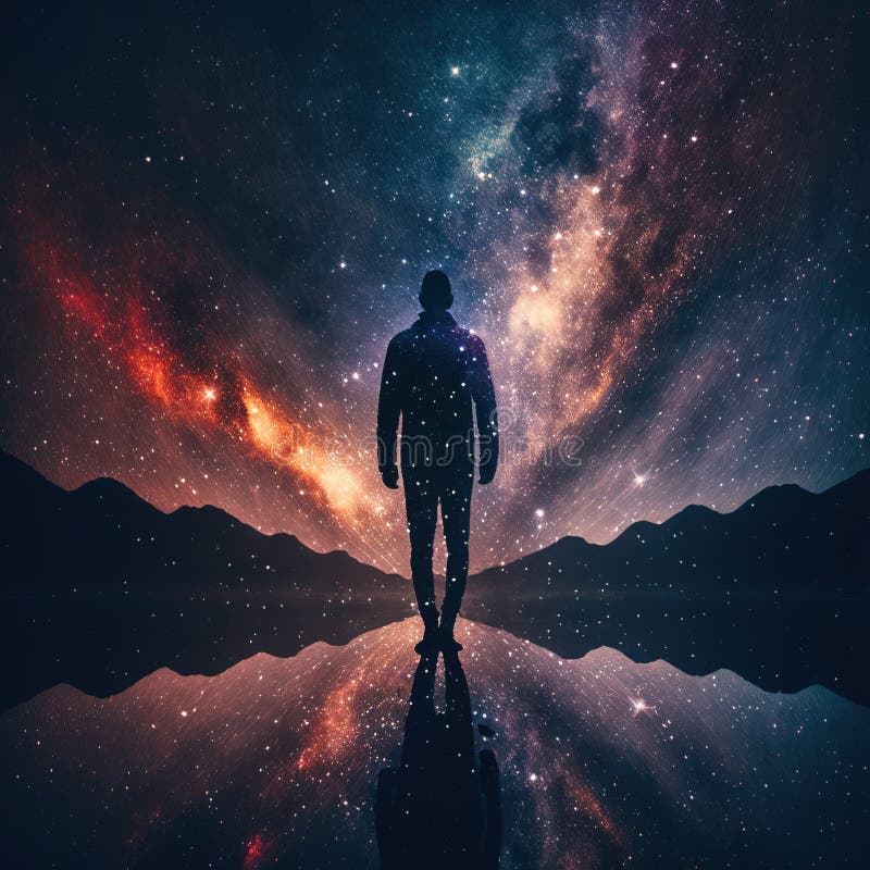 Man Looks Up at the Starry Sky Stock Illustration - Illustration of ...