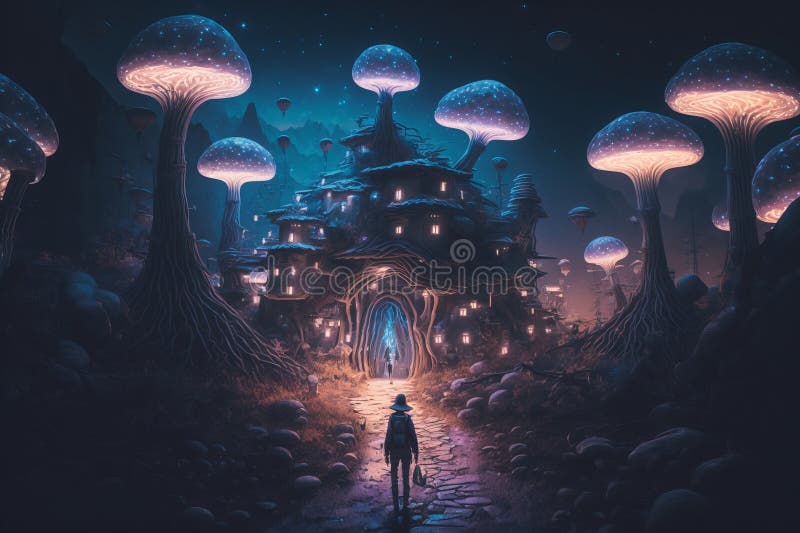 A Man Lost in a Beautiful Magical Chromatic World Generative AI Stock ...