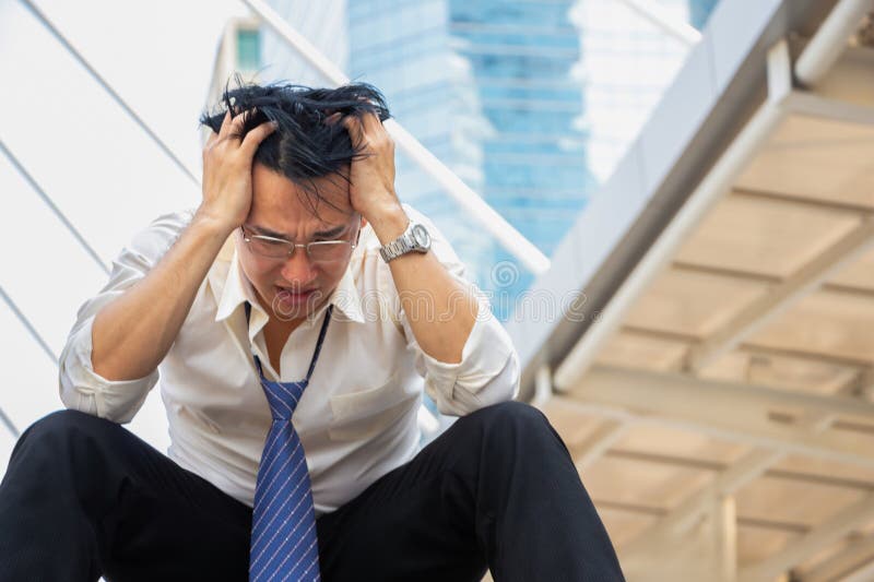 Man Lost in a Depression Sitting on the Stairs, Serious Engineer Man in ...