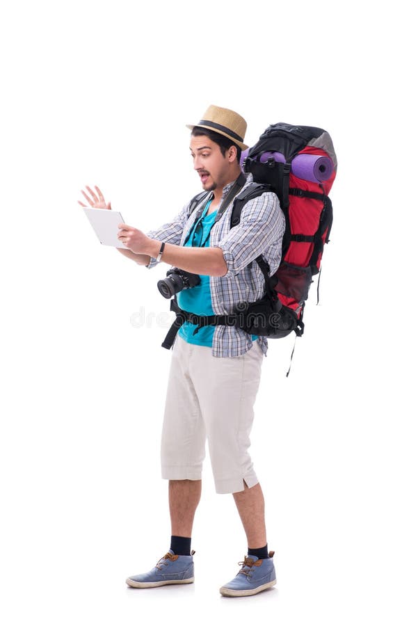 The Man Lost and Looking for Direction with Map on White Stock Photo ...