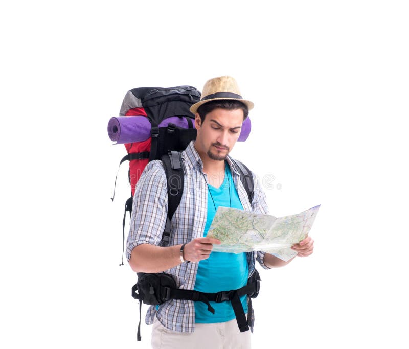 Man Lost and Looking for Direction with Map on White Stock Image ...