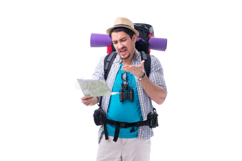 The Man Lost and Looking for Direction with Map on White Stock Photo ...