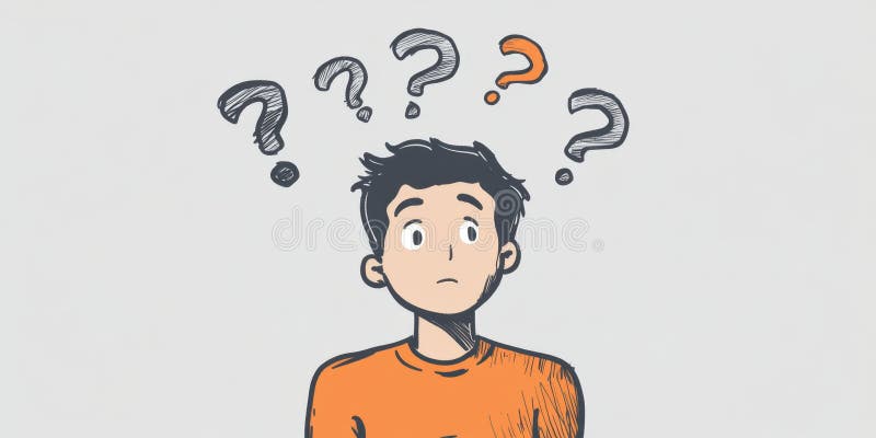 A Man Lost in Thought Surrounded by Question Marks in a Hand-drawn ...