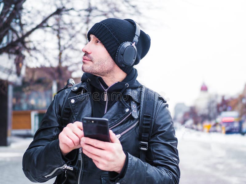 Man Lost in Unknown City. he Use GPS App in Smartphone Stock Image ...
