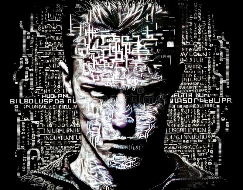 Man with Lot of Words in His Head and Black Background. Generative AI ...