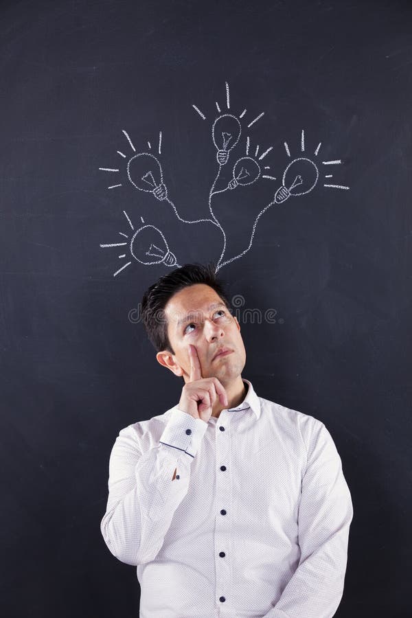 Man with Lots of Creativity Stock Photo - Image of chalkboard ...