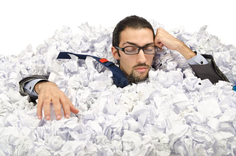 Man with Lots of Waste Paper Stock Image - Image of document, overload ...