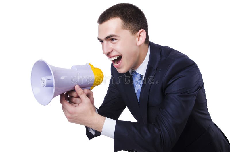 Man with loudspeaker stock image. Image of holding, funny - 31752653