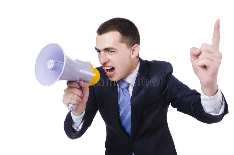 Man with loudspeaker stock photo. Image of male, emotion - 32480624