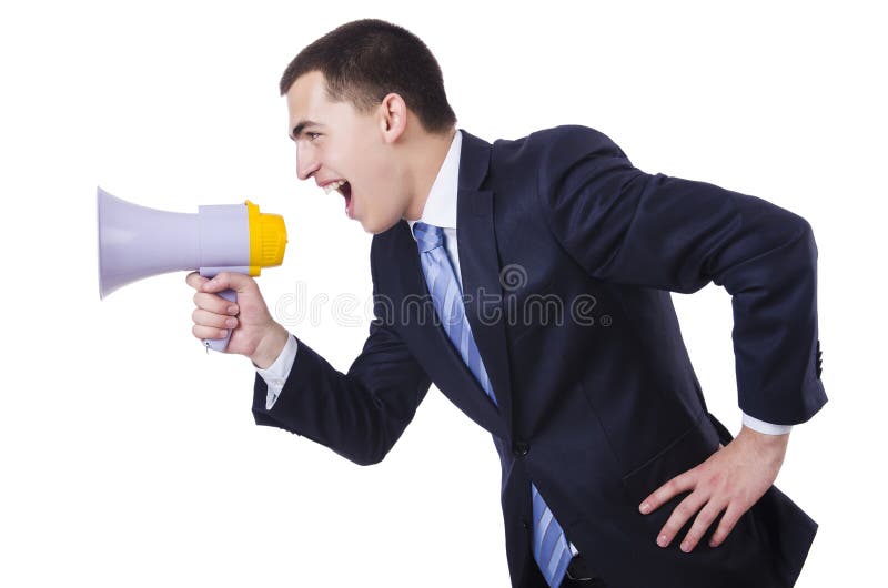 Man with loudspeaker stock image. Image of career, megaphone - 32528217
