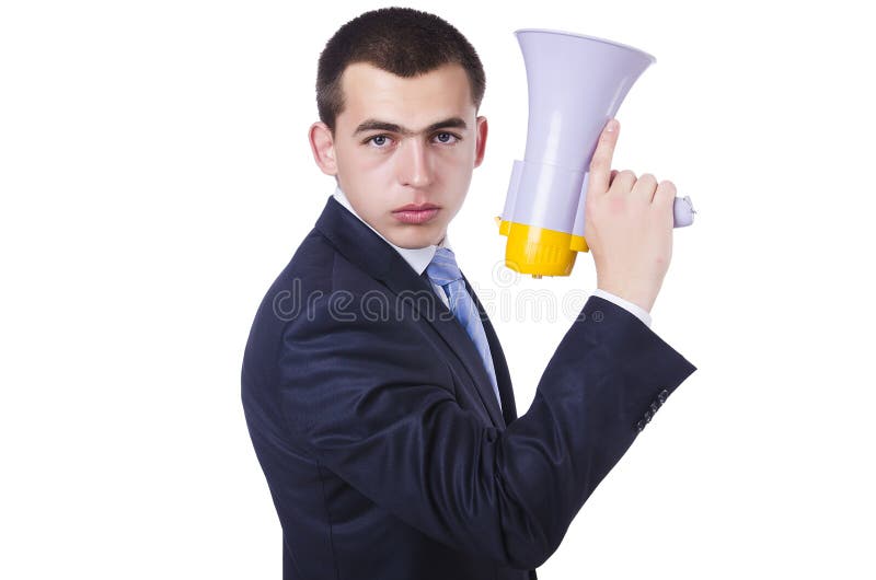 Man with loudspeaker stock image. Image of employees, young - 3451379
