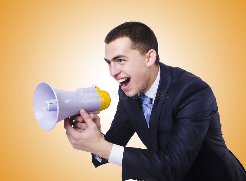 Man with Loudspeaker Isolated on White Stock Image - Image of person ...