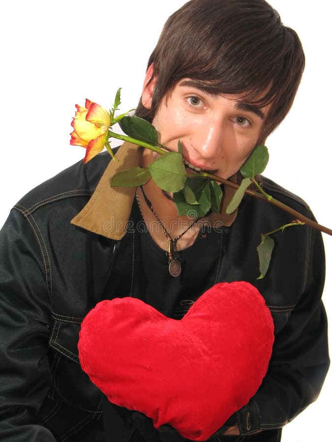 Emotional Young Man in Love on Flowers Background Stock Photo - Image ...