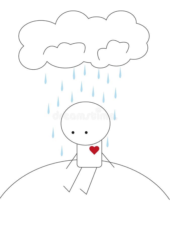 Man Crying In Rain Drawing