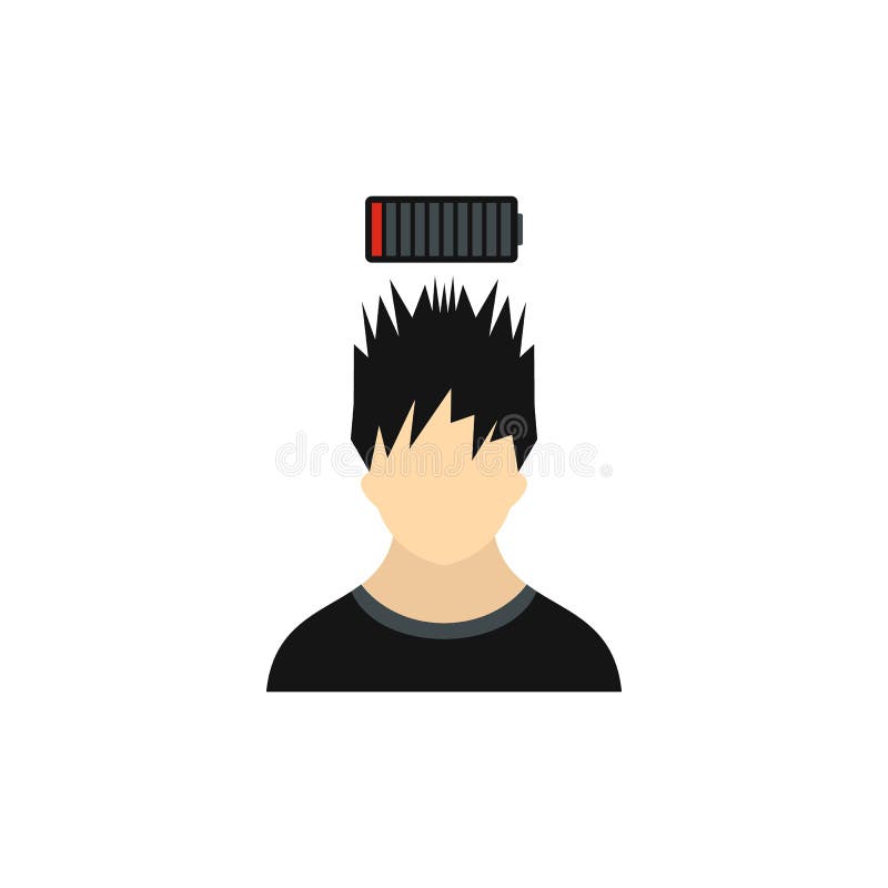 Man with Low Power Battery Icon, Cartoon Style Stock Vector ...