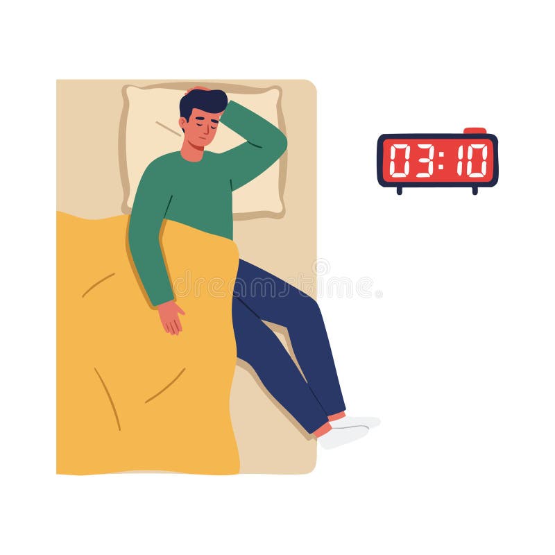 Man Lying Awake in Bed at Night Looking at Digital Clock Showing 3 10 ...