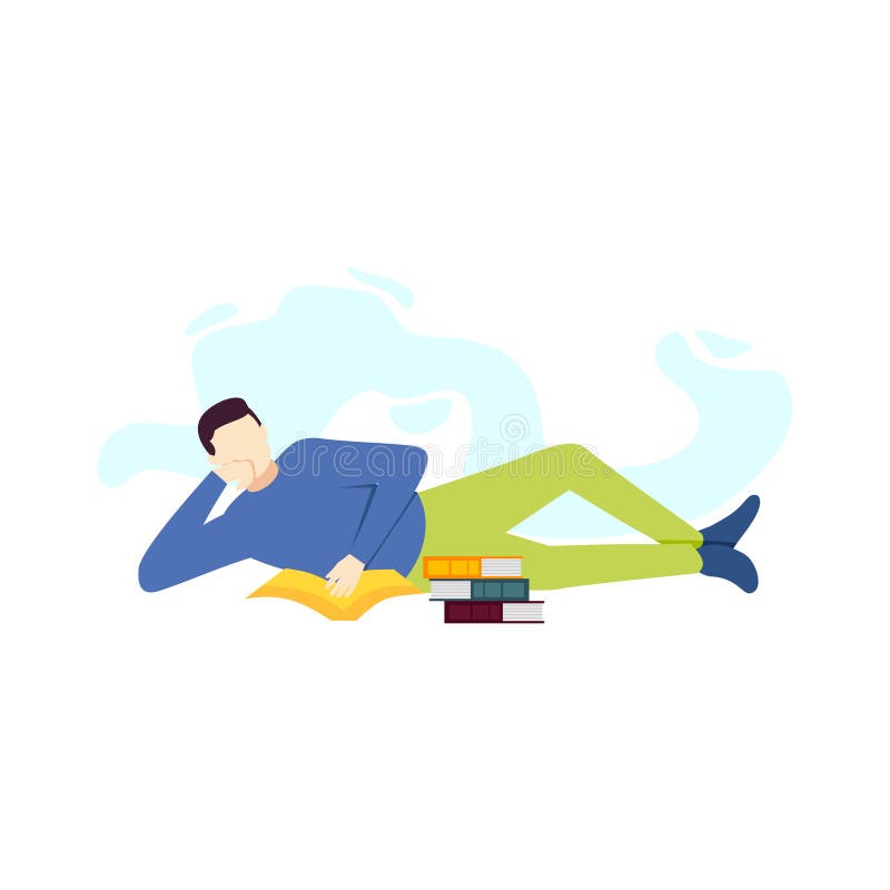 Man Lying Down and Reading a Book Person Character Vector Illustration ...