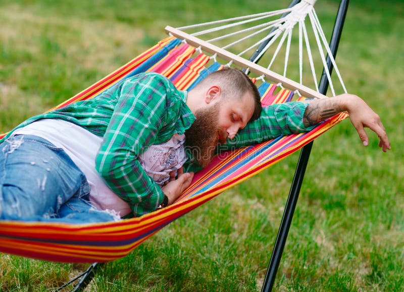 The Man is Lying on a Hammock. Stock Image - Image of lying, caucasian ...