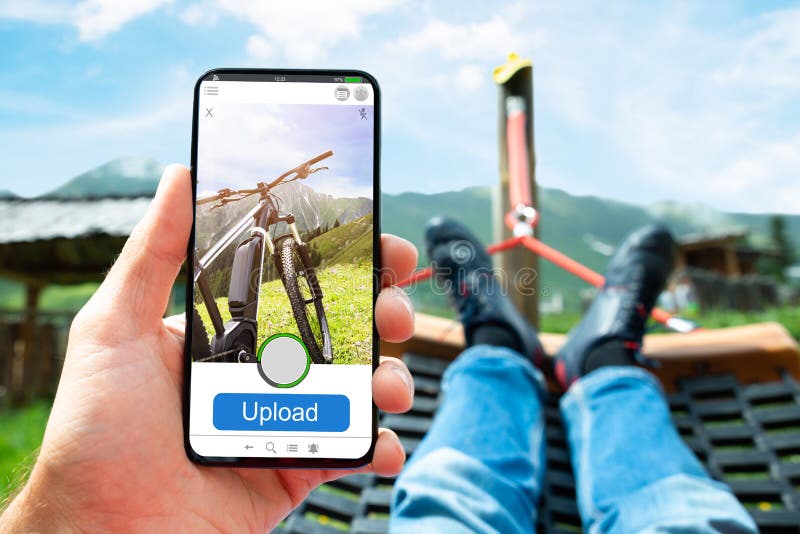 Uploading Photo Using Smart Phone Stock Photo - Image of hammock ...