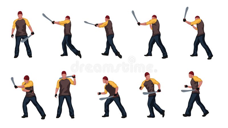 Man with machete set 01 stock vector. Illustration of male - 92818328