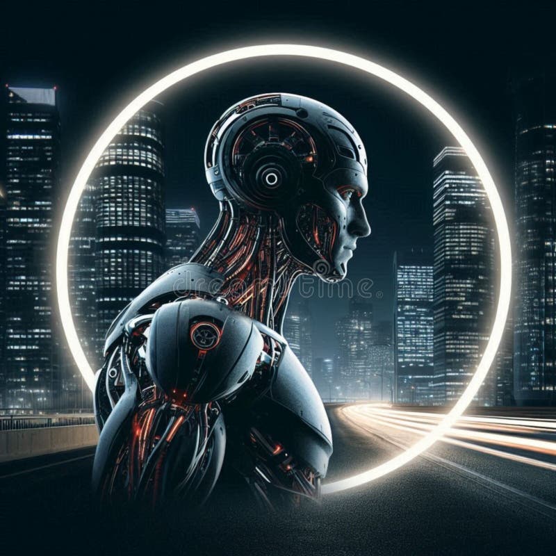 Man and Machine: a Bionic Tale in the City S Core Stock Illustration ...