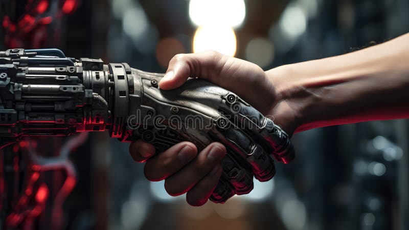 Man and Machine Handshake, Neural Network Generated Image Stock Photo ...