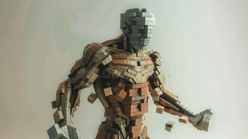 A Man Made of Blocks is Standing in Front of a White Wall Stock Image ...