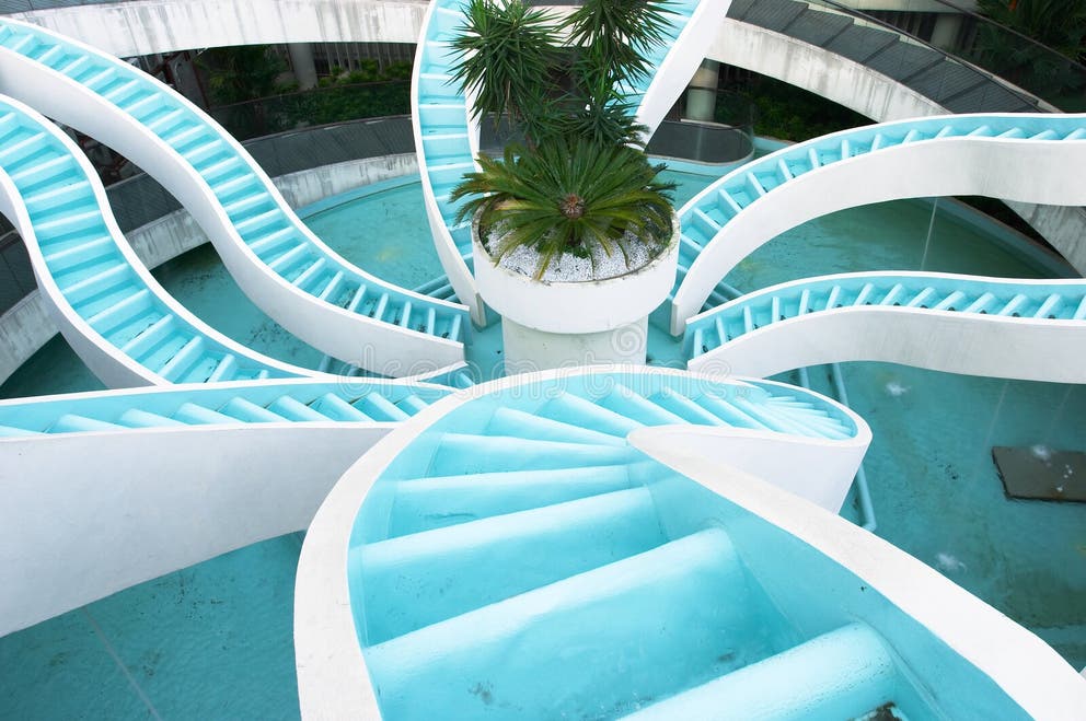 Man Made Converging Waterfall, Spiralling in Stock Photo - Image of ...