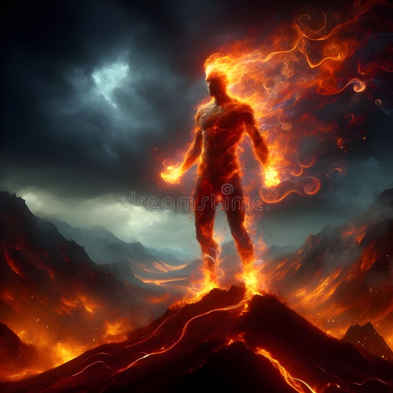 A Man Made of Fire and Possessing the Power of Magic. Stock ...