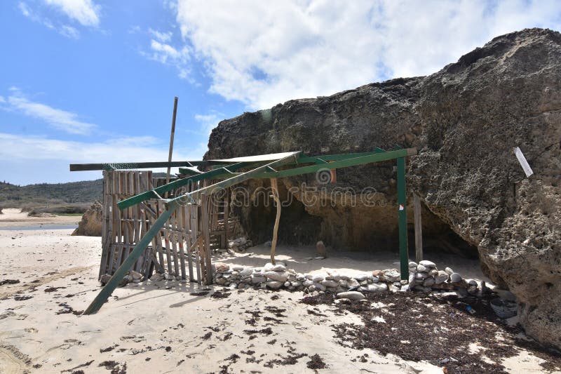 Man Made Structure on Andicuri Beach for Shade Stock Photo - Image of ...