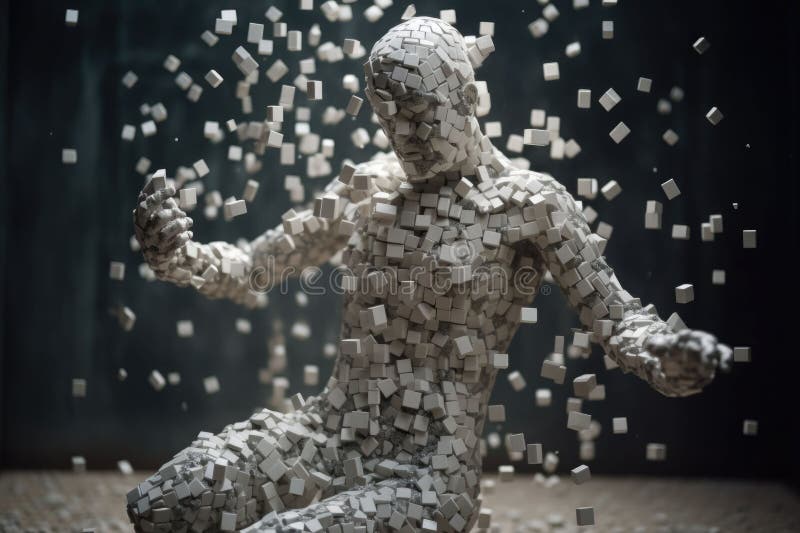 The Man Made of Disintegrating Tessellated Cubes. Concept of ...