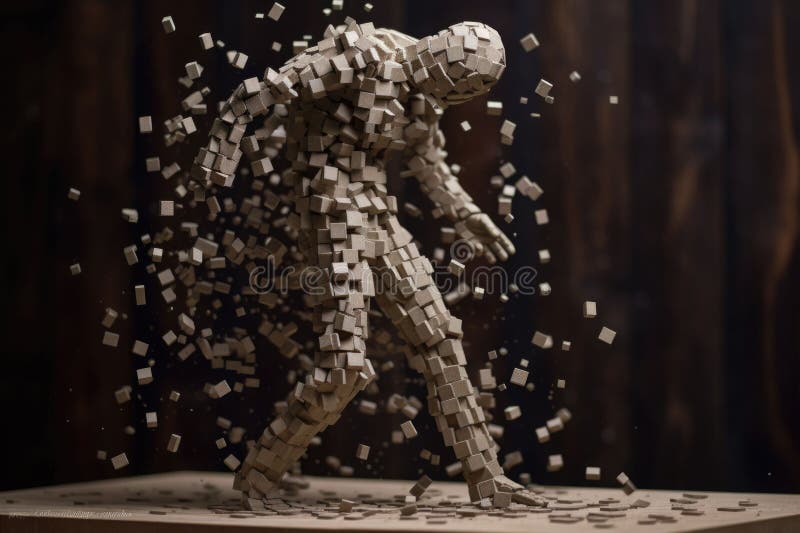 The Man Made of Disintegrating Tessellated Cubes. Concept of ...