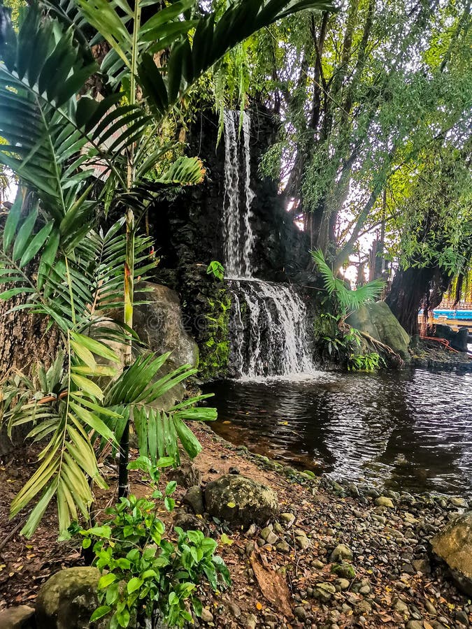 Man-made Waterfall by the Park for Attraction Stock Photo - Image of ...