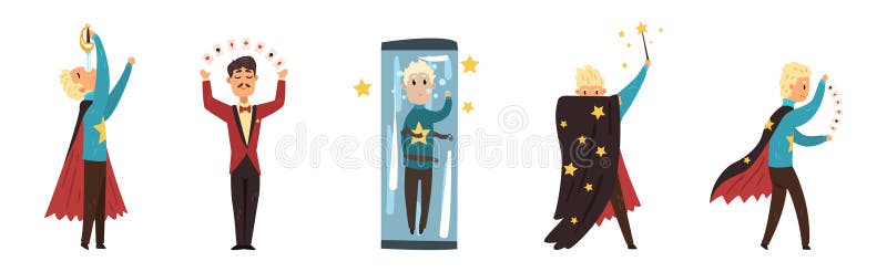 Man Magician Character Show Trick and Magic Vector Set Stock ...