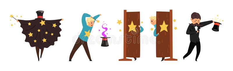 Man Magician Character Show Trick and Magic Vector Set Stock Vector ...