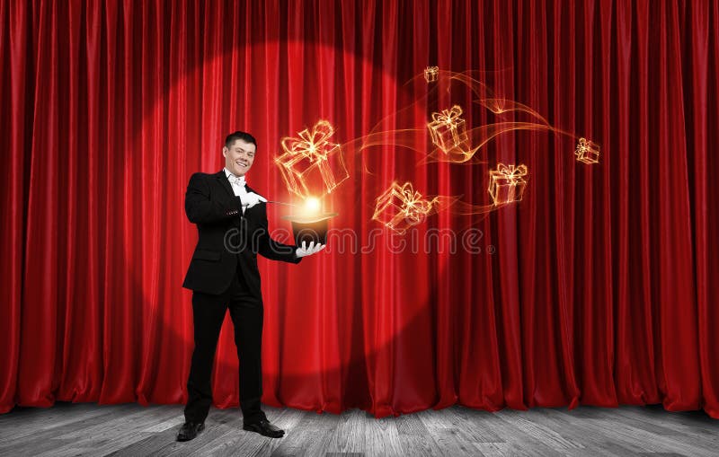 Man Magician with Cylinder Hat Stock Image - Image of success, dream ...