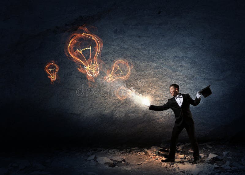 Man Magician with Cylinder Hat Stock Image - Image of magician ...