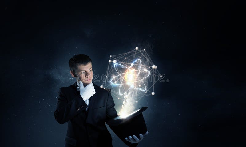 Man Magician with Cylinder Hat Stock Image - Image of boss, molecule ...