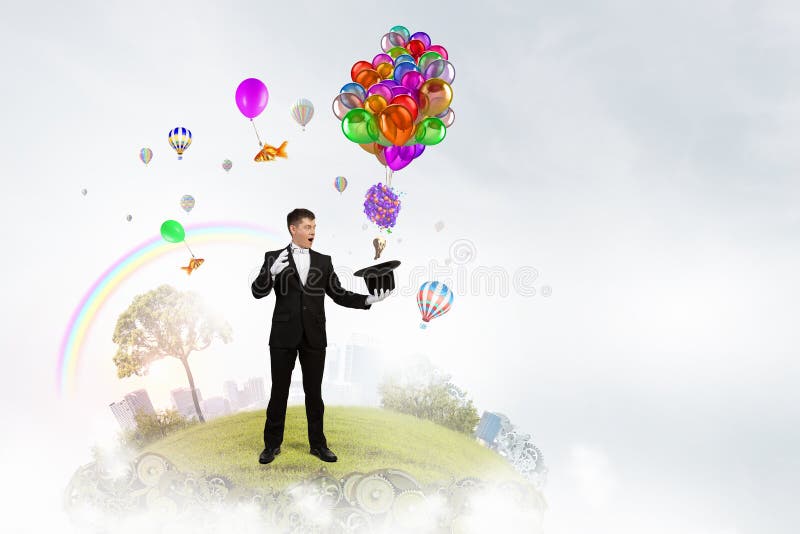 Man Magician with Cylinder Hat Stock Image - Image of male, power: 72681567