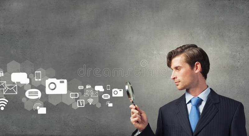 Man with magnifier stock photo. Image of businessman - 56360208