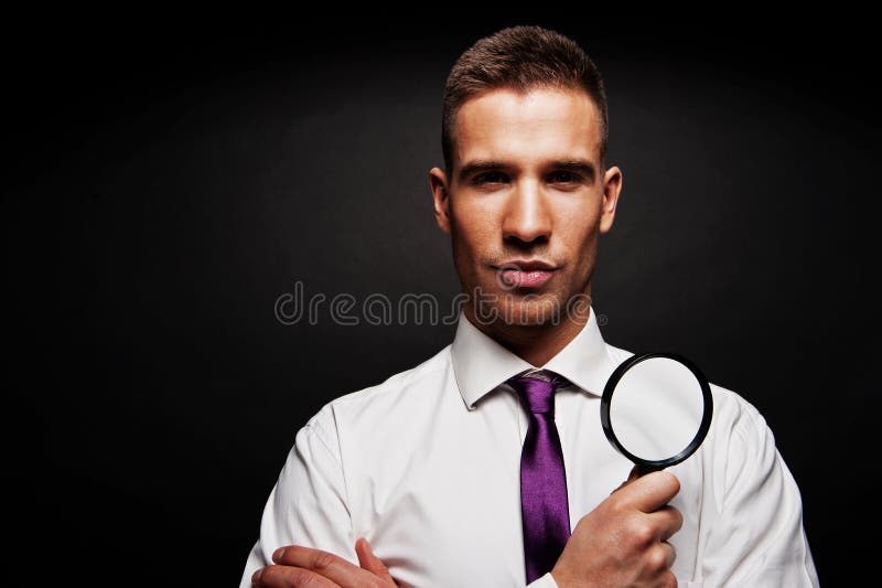 Man with magnifier stock image. Image of human, crime - 30596387
