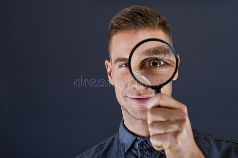 Young Detective with Magnifier Stock Image - Image of view, awkward ...