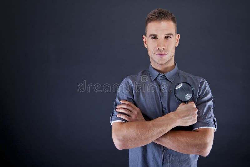 Man with magnifier stock image. Image of human, discovery - 30596901