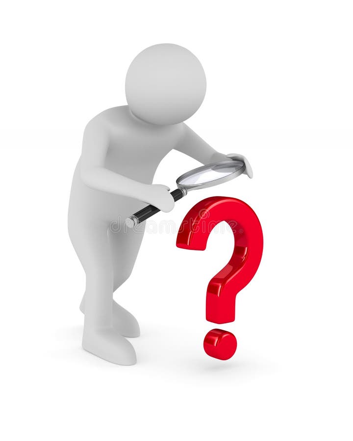 Man with Magnifier and Question on White Background. Isolated 3D ...