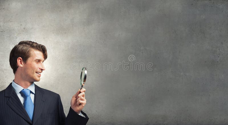 Man with magnifier stock image. Image of optical, macro - 56369593