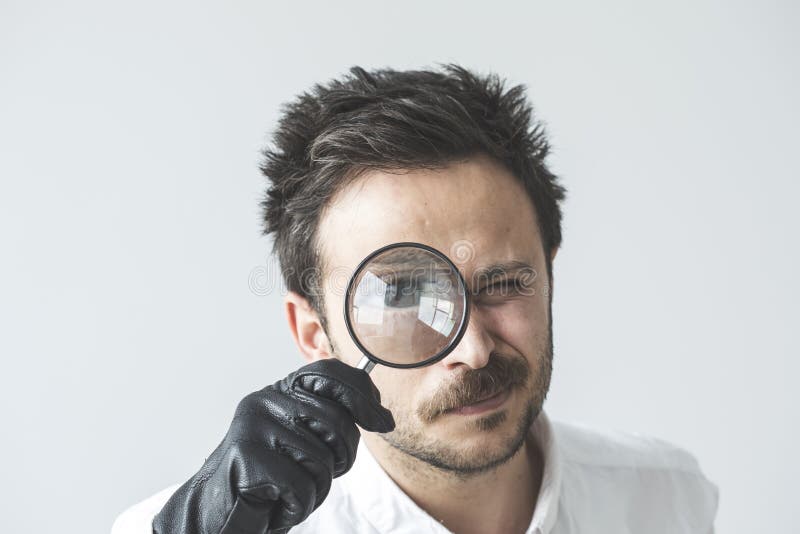 Man with the Magnifying Glass Stock Image - Image of curious, detective ...