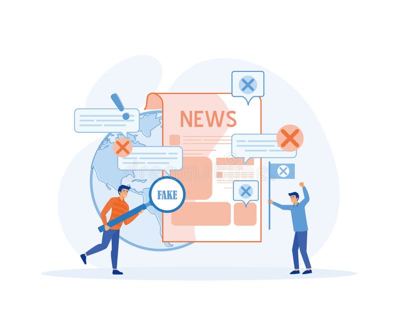 Man with Magnifying Glass Checking False Facts, Myths. Flat Vector ...