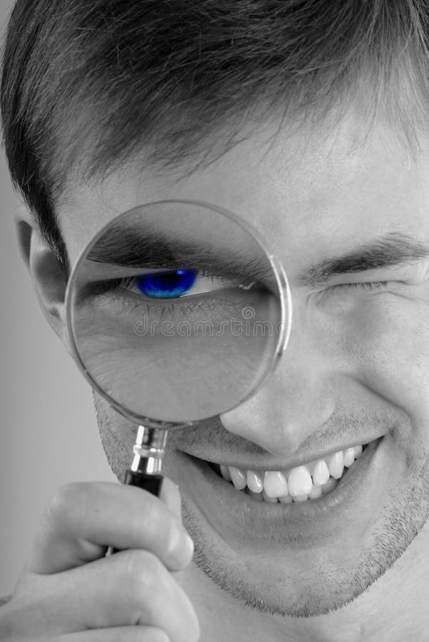 Man with Magnifying Glass in Hand Stock Image - Image of glass, observe ...
